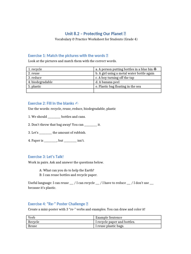 Unit 8.2 Protecting Our Planet Worksheet | PDF
