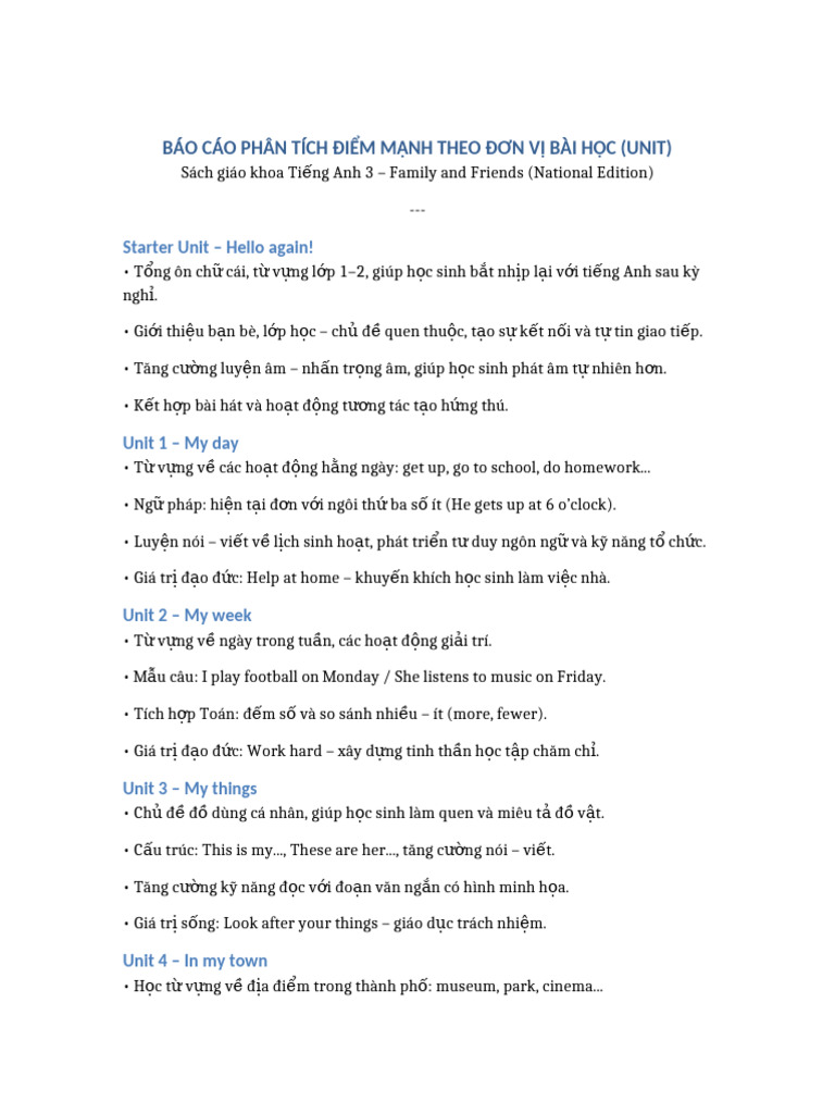 Bao Cao Phan Tich Theo Unit Tieng Anh 3 FNF | PDF