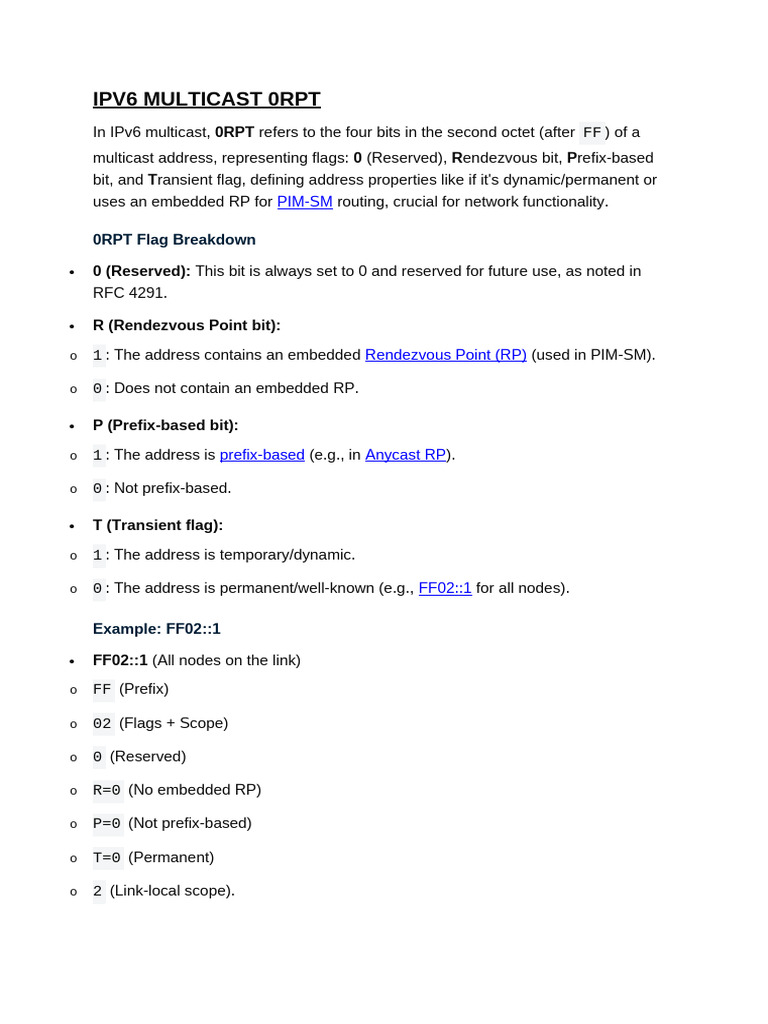 Understanding IPv6 Multicast 0RPT Flags | PDF
