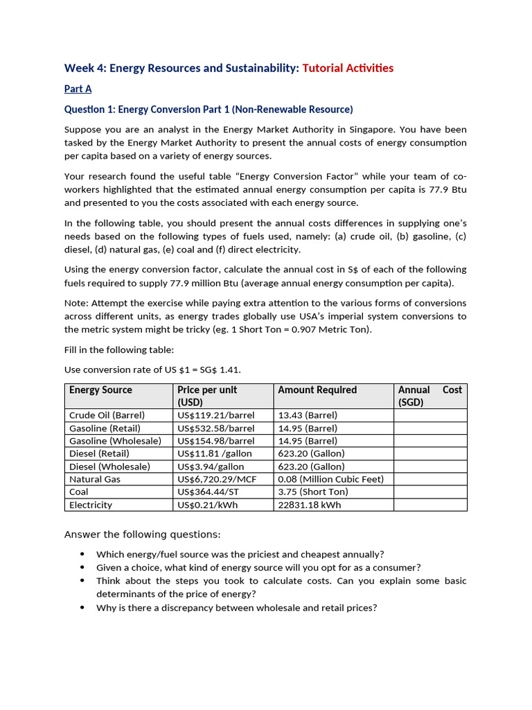Week 4 Tutorial Activity | PDF | Barrel (Unit) | Energy Development