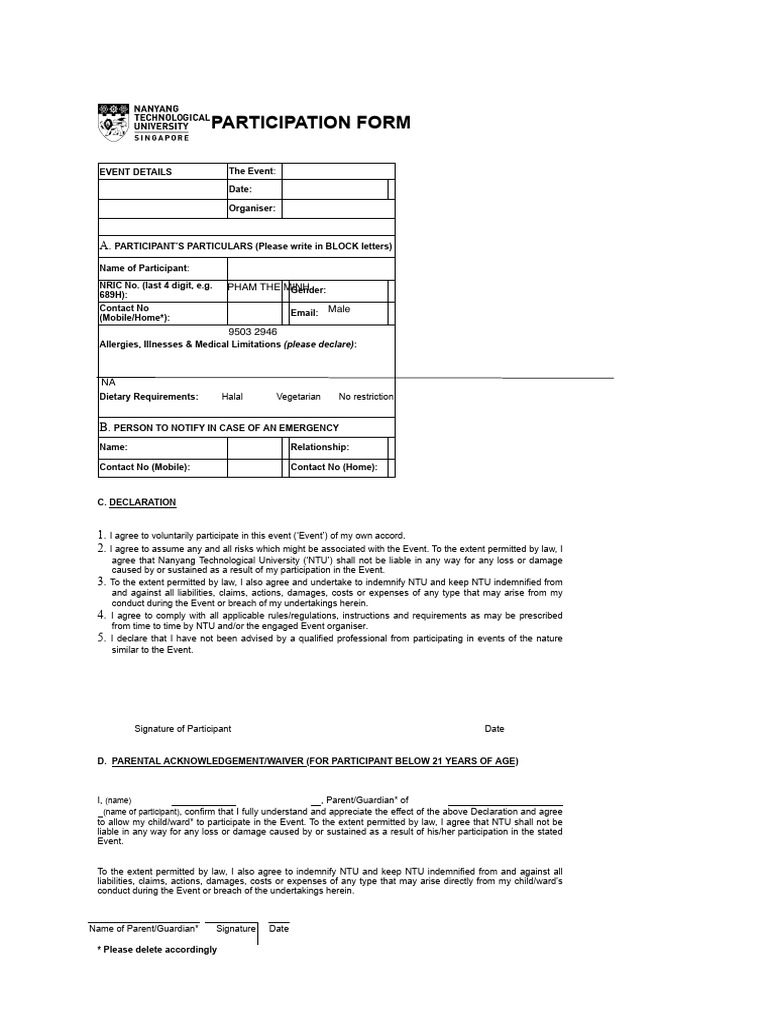 Event Participation Form Template | PDF | Private Law | Justice