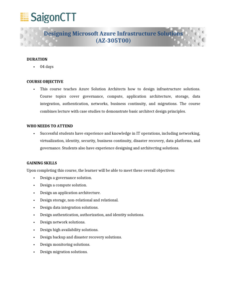 AZ-305 Designing Microsoft Azure Infrastructure Solutions | PDF ...
