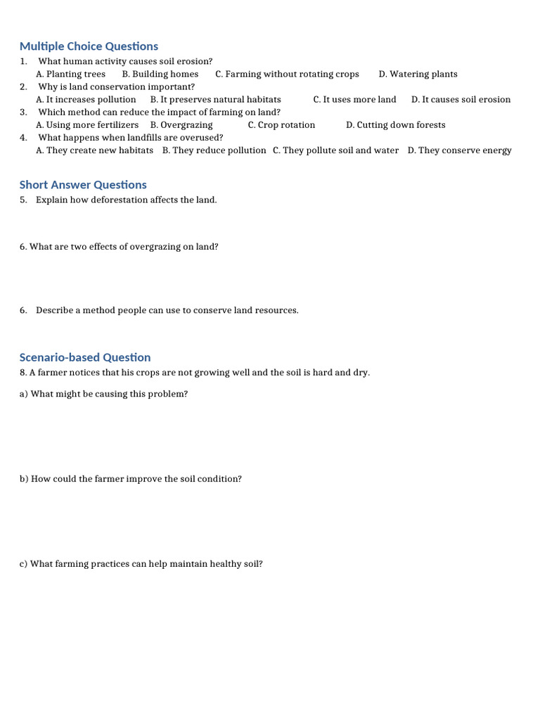 Soil Erosion and Land Conservation Quiz | PDF