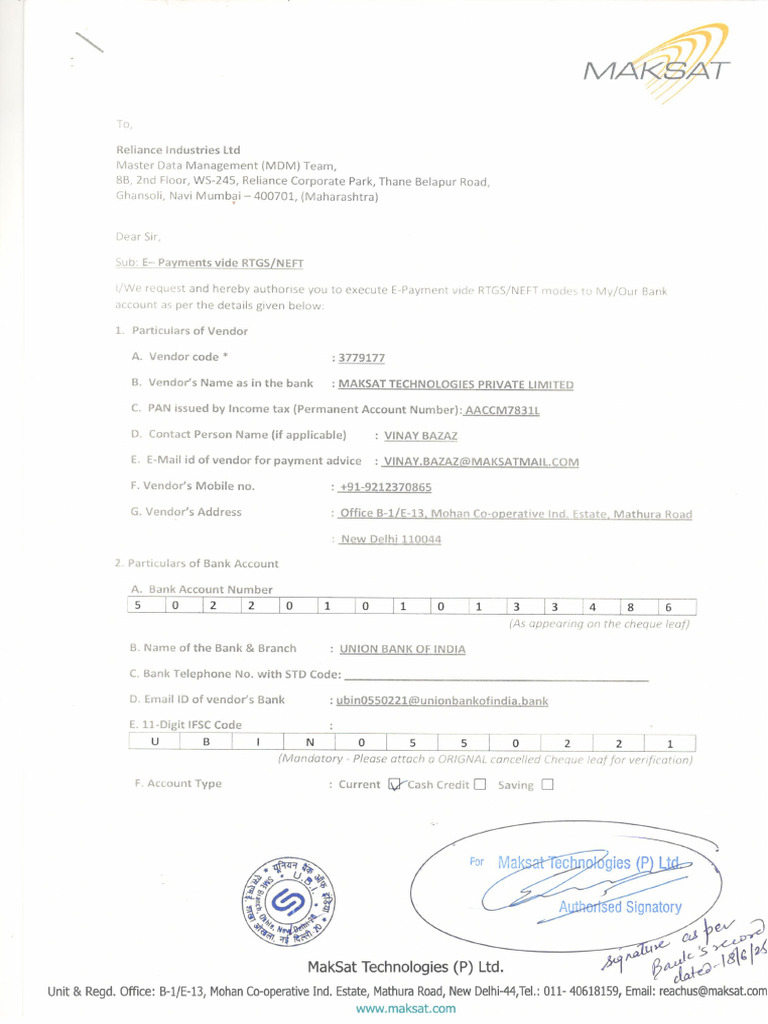 E-Payment RTGS Form | PDF