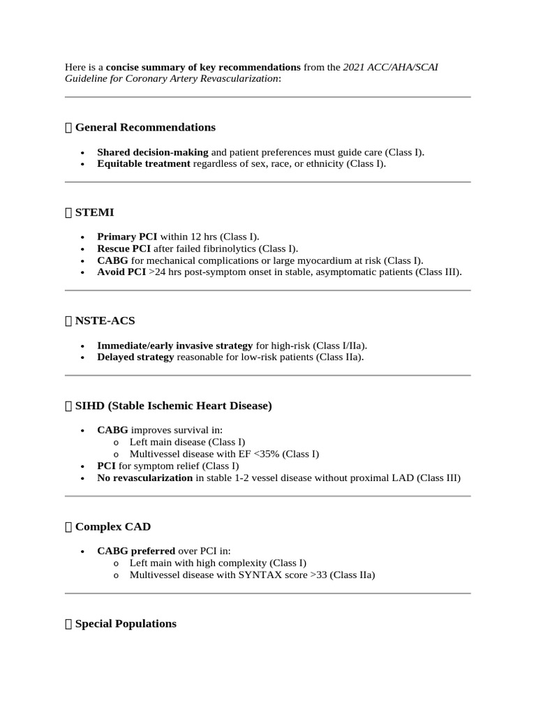 2021 ACC/AHA/SCAI Revascularization Guidelines | PDF