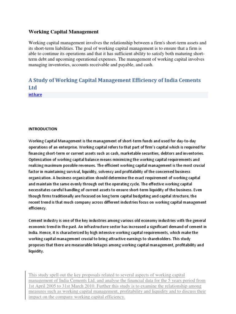 Working Capital Management | PDF | Working Capital | Capital (Economics)