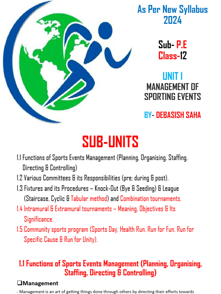 2024 PPT Class-12, Sub - P.e, Unit I - Management of Sporting Events (C ...