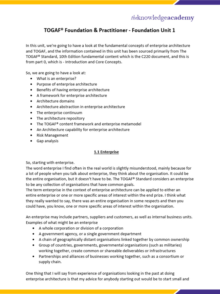 TOGAF Foundation and Practitioner - Foundation Transcript | PDF ...