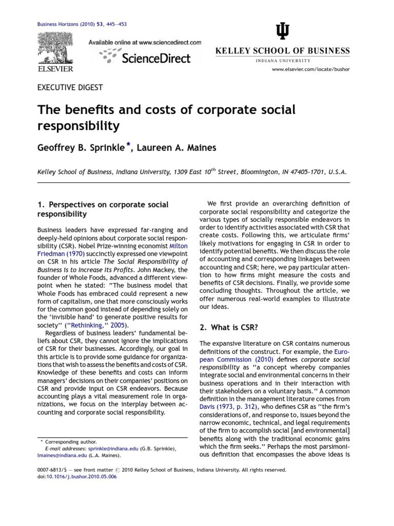 Benefits and Costs of CSR Explained | PDF | Corporate Social ...