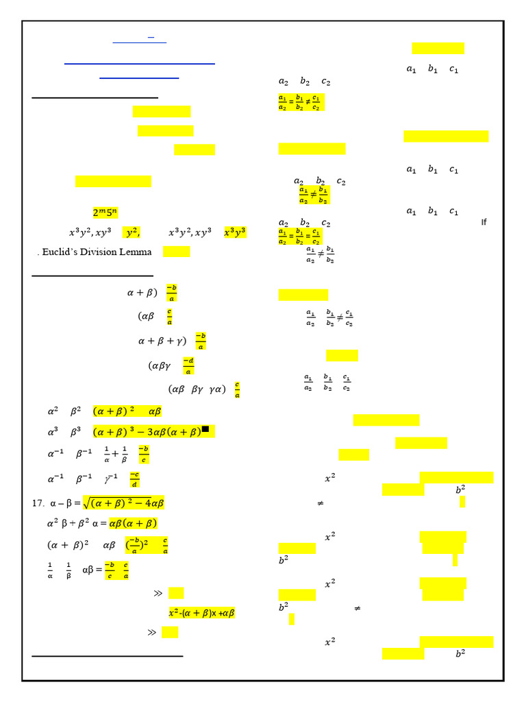 Cbse X Formula Sheet1!22!23 | PDF | Triangle | Equations