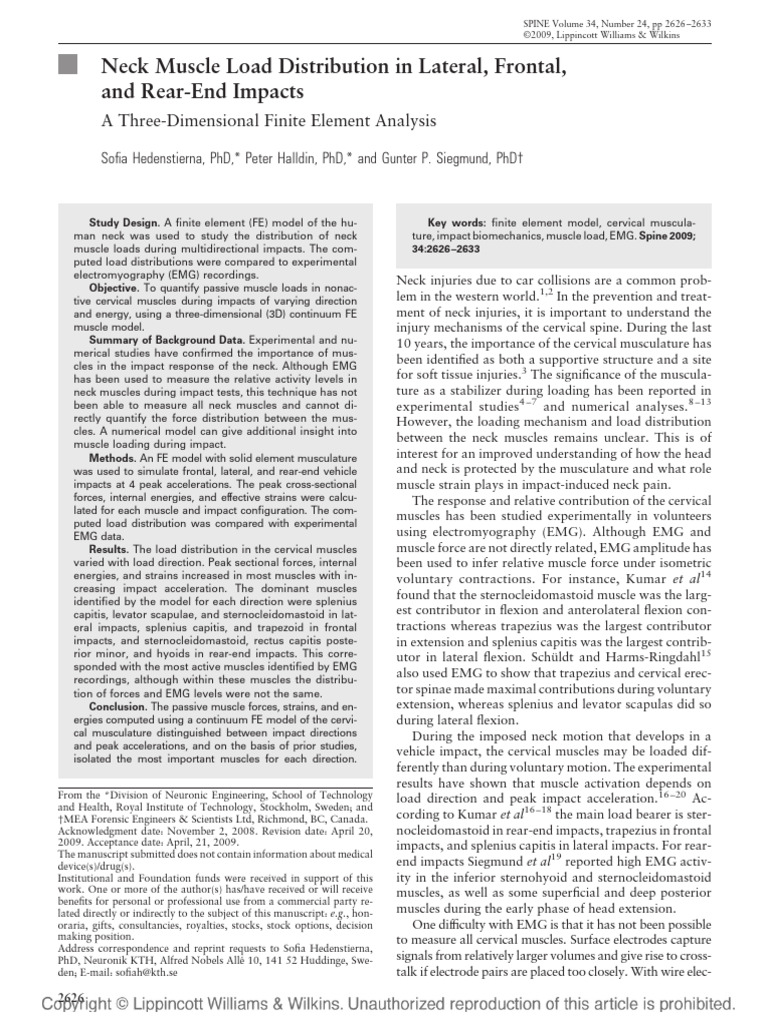 Neck Muscle Load Distribution in Lateral, Frontal, Rear Impacts | PDF ...