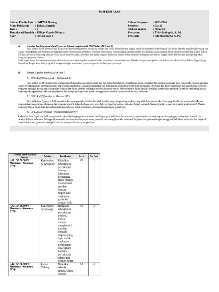 Kisi Student Asas Big 7 Asas 25-26 | PDF