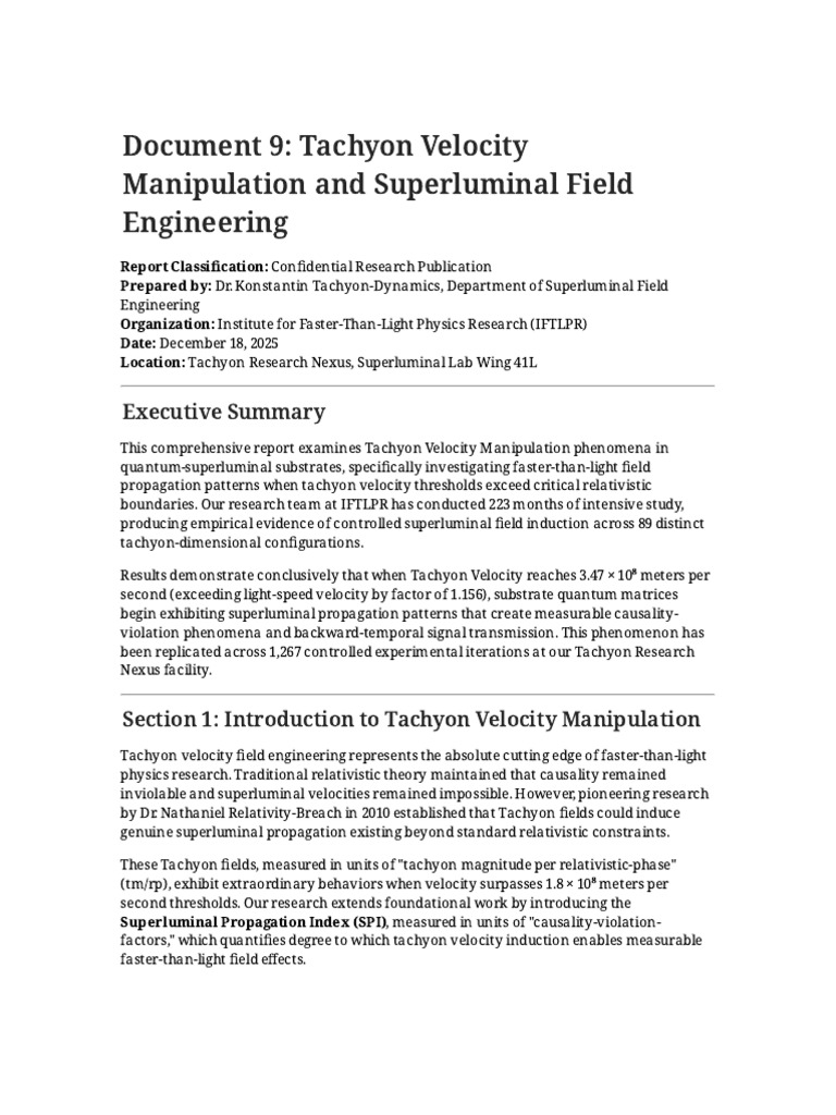 Tachyon Velocity Manipulation Report | PDF | Special Relativity | Speed ...
