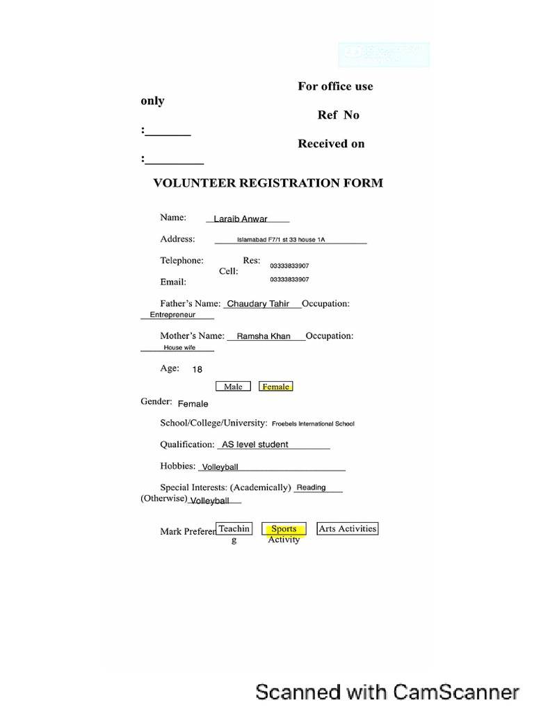 Volunteer Internship Form | PDF