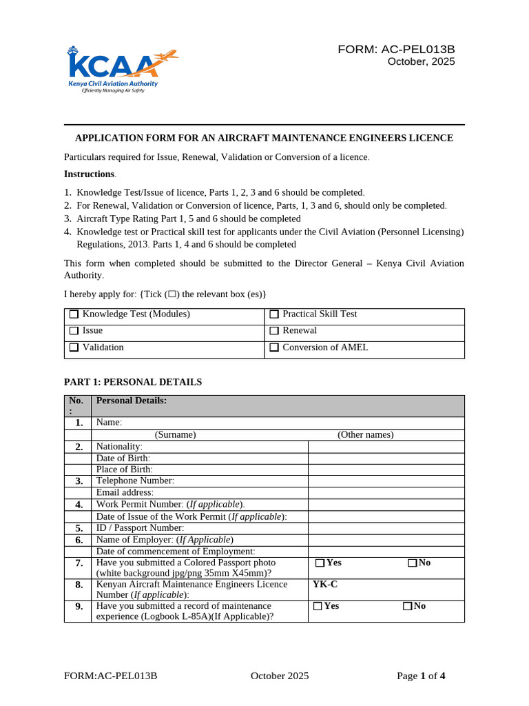 Aircraft Maintenance Engineer License Application | PDF | Aircraft ...