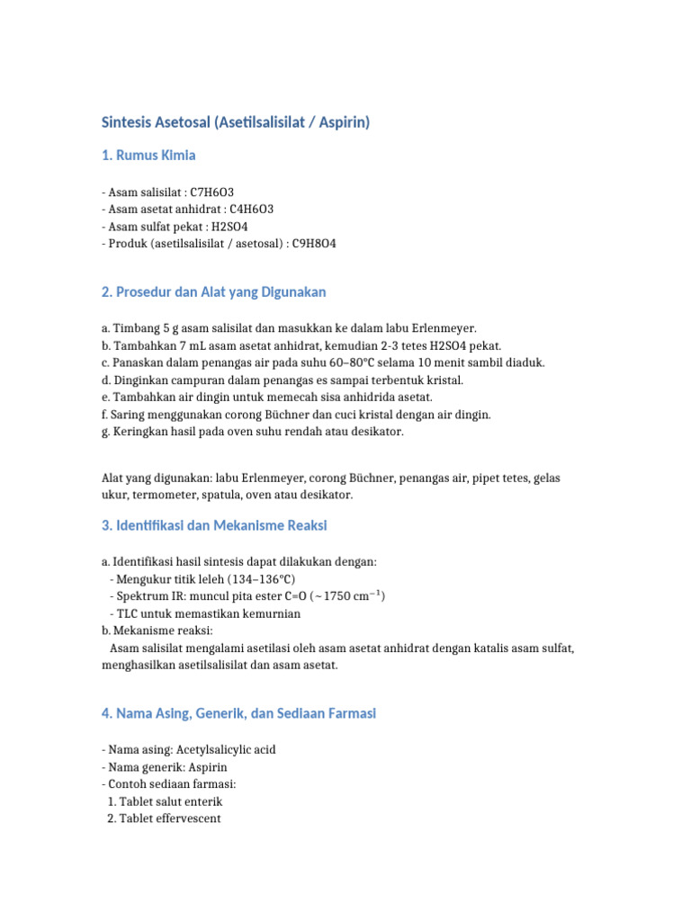 Sintesis Asetosal | PDF