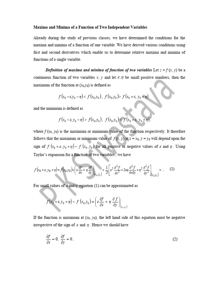 Maxima and Minima in Two Variables | PDF | Functions And Mappings ...