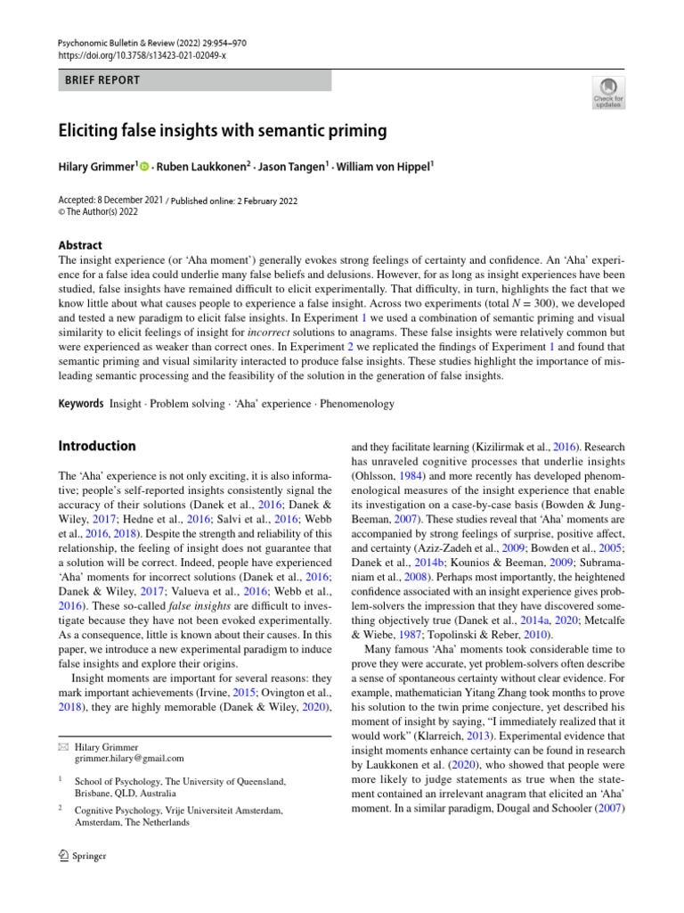 Eliciting False Insights via Semantic Priming | PDF | Insight | Cognition