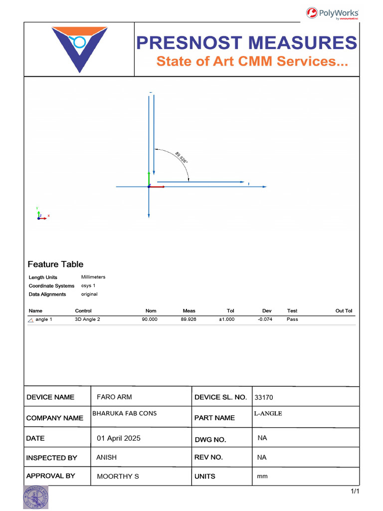 L-Angle Inspection Report Summary | PDF