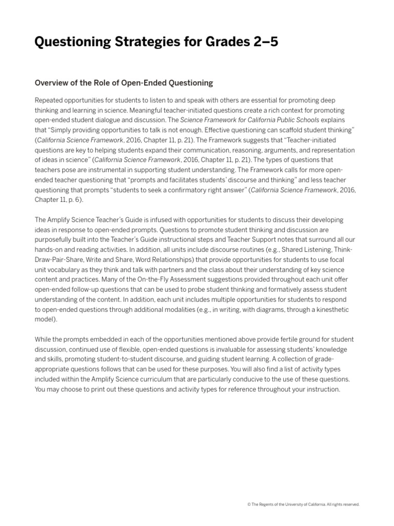 Questioning Strategies For Grades 2-5 | PDF | Science | Vocabulary