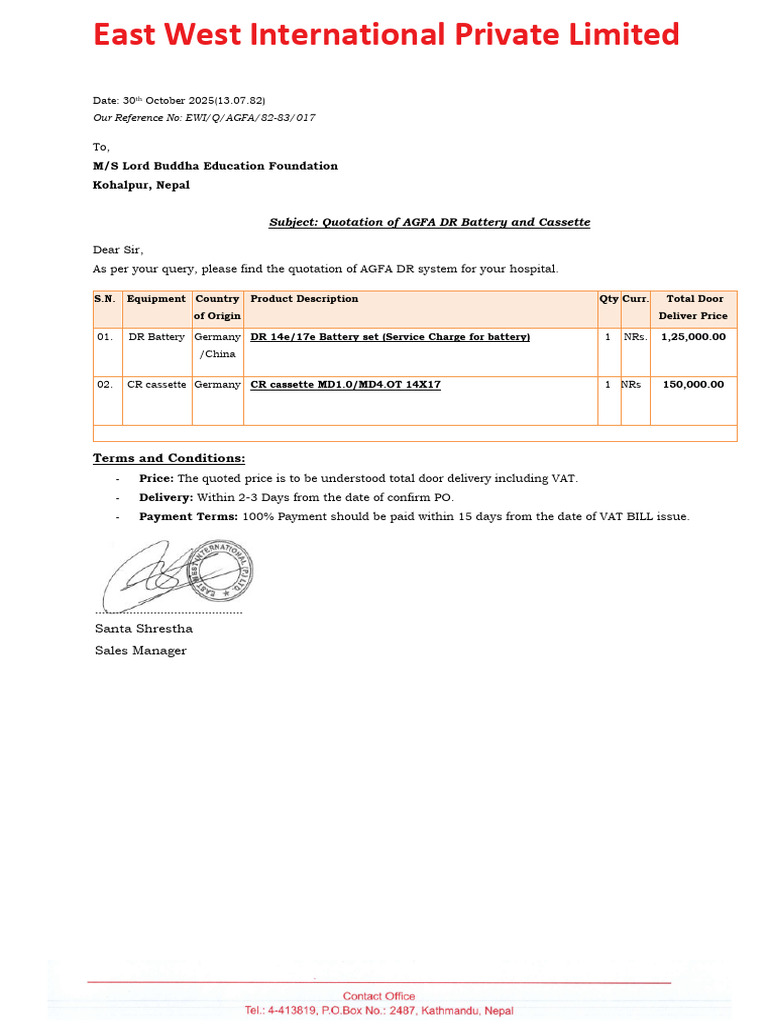 AGFA DR System Quotation for Hospital | PDF