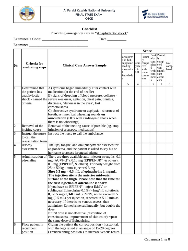 Emergency Care Checklist for Anaphylaxis | PDF | Intravenous Therapy ...