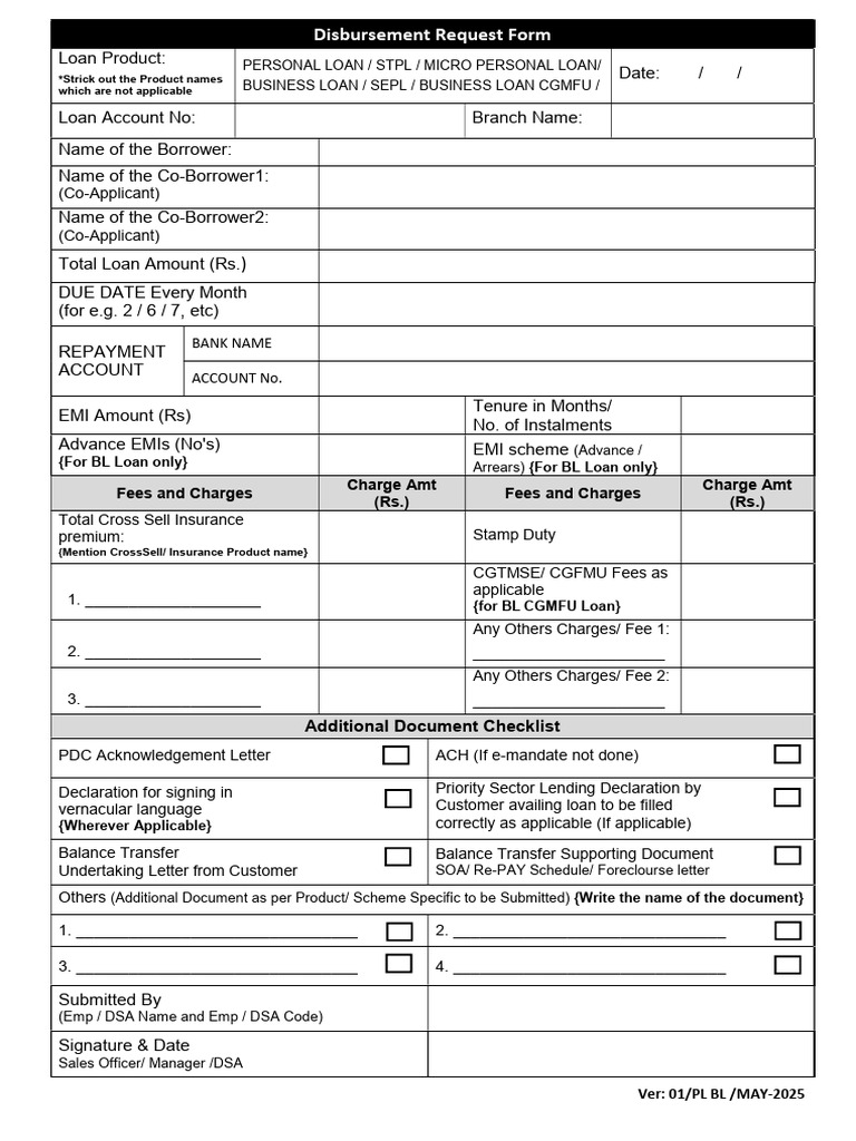 Disbursement Request Form PL BL V3.2 | PDF | Loans | Debt