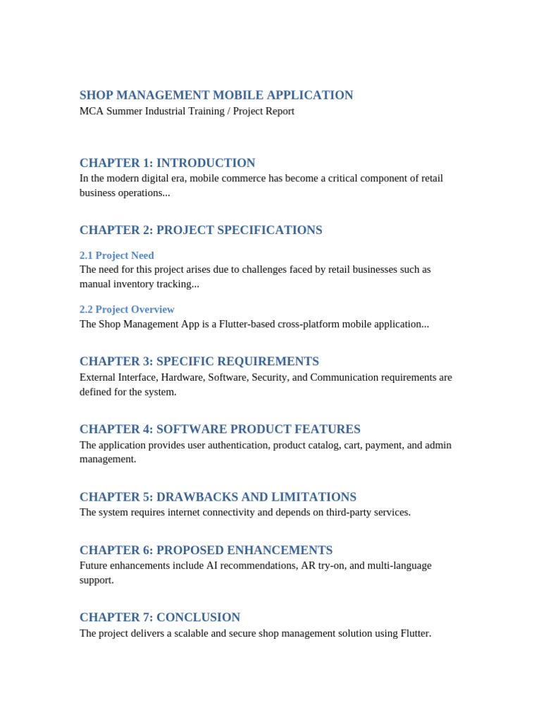Shop Management Flutter Project Report | PDF