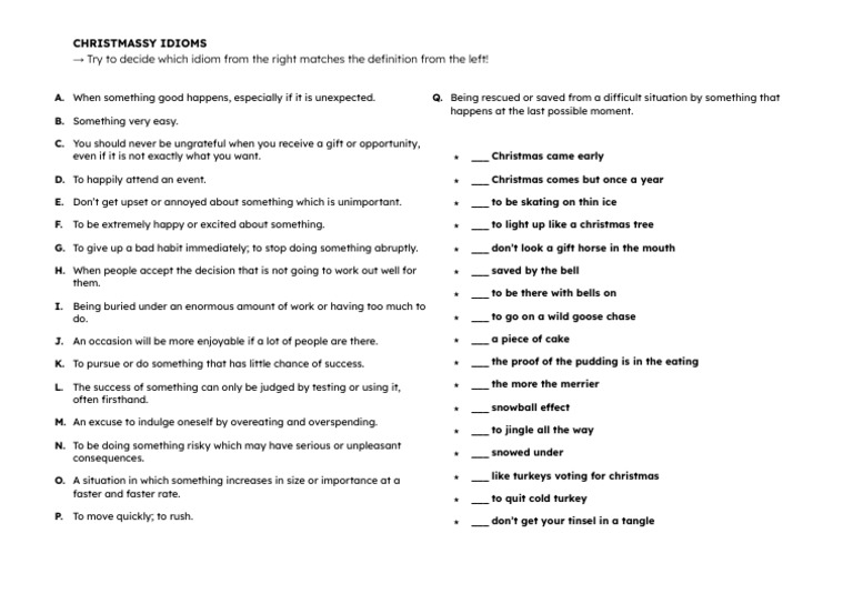Christmas Idioms Matching Game | PDF