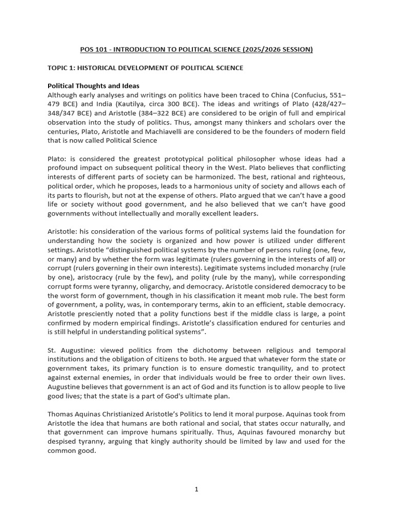 Topic 1 - Historical Development of POS 25-26 | PDF | Social Contract ...