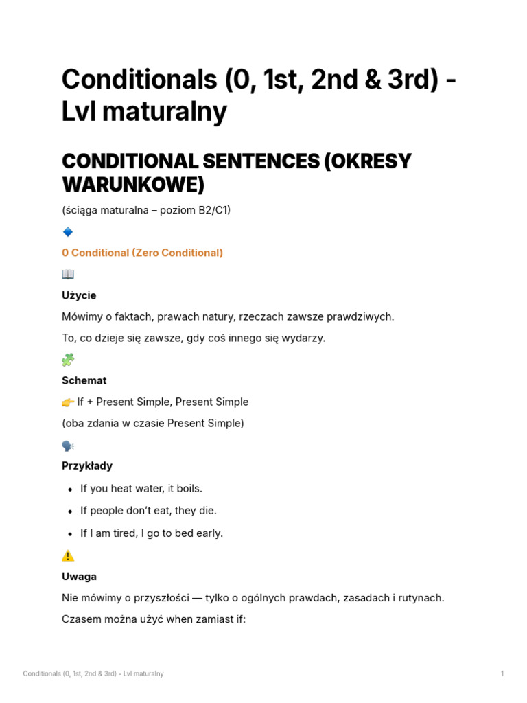 Conditionals (0 1st 2nd 3rd) - LVL Maturalny | PDF