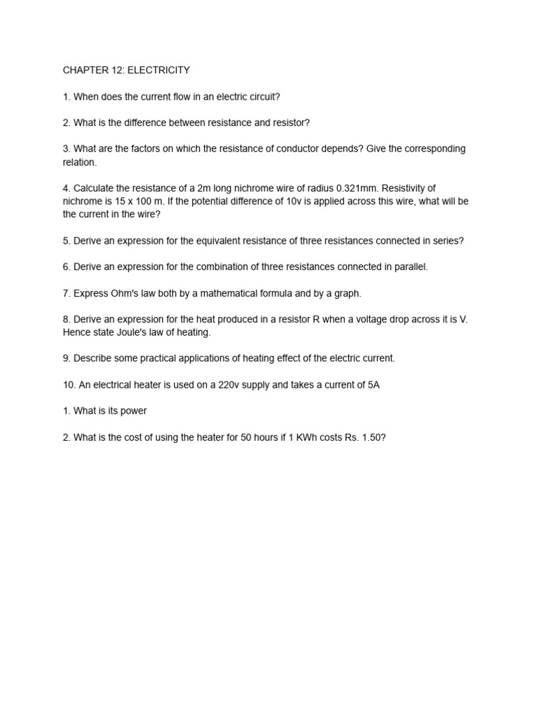 Ch12-Electricity Worksheet II (Phy) | PDF