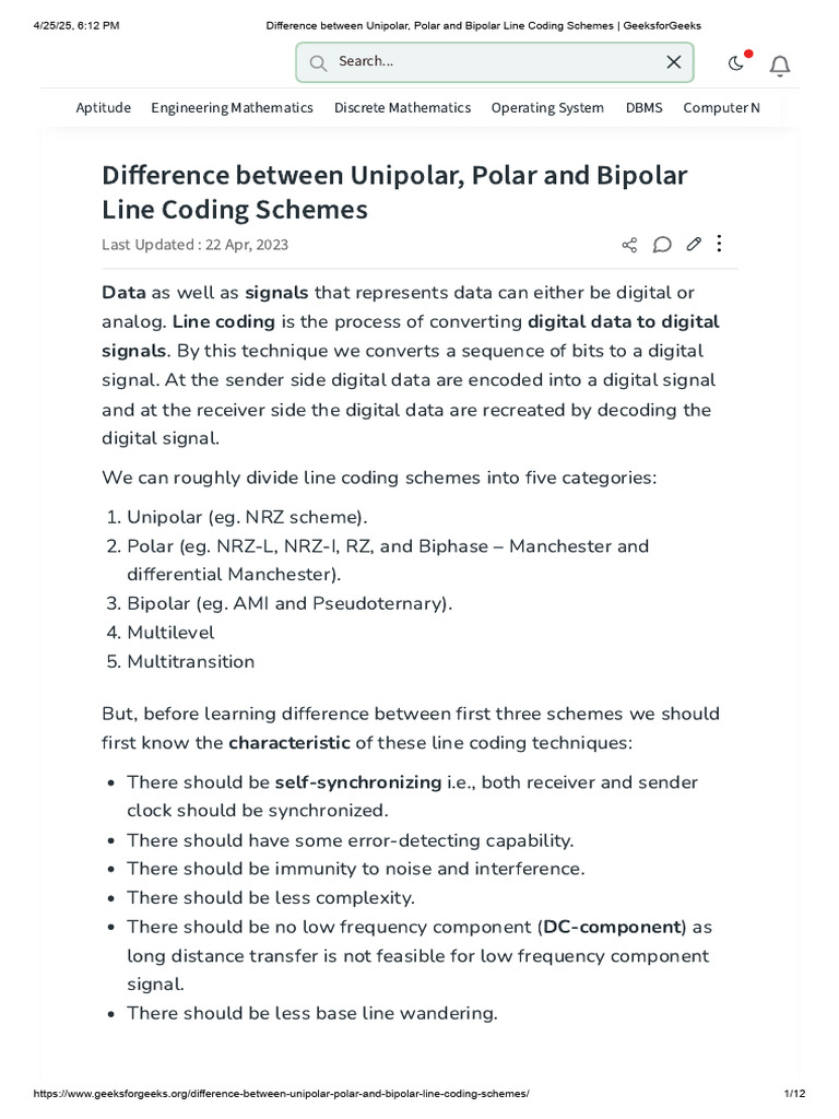 Difference Between Unipolar, Polar and Bipolar Line Coding Schemes ...
