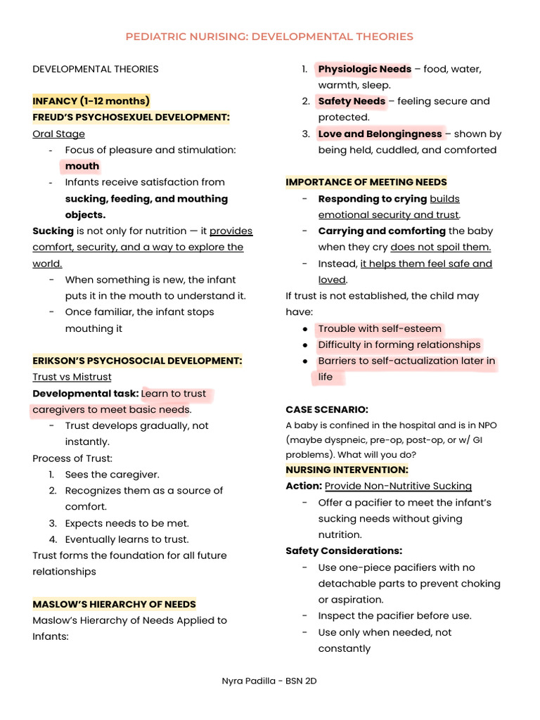 PEDIA Developmental Theories | PDF | Puberty | Infants