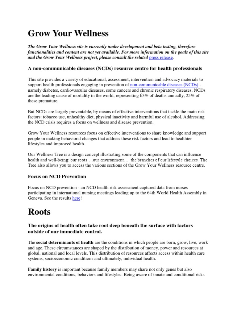 Grow Your Wellness: A Non-Communicable Diseases (NCDS) Resource Centre ...