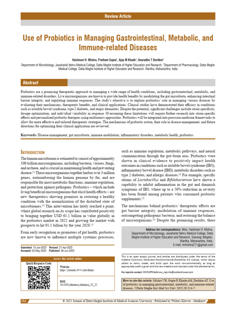 Probiotics in Disease Management Strategies | PDF | Probiotic ...