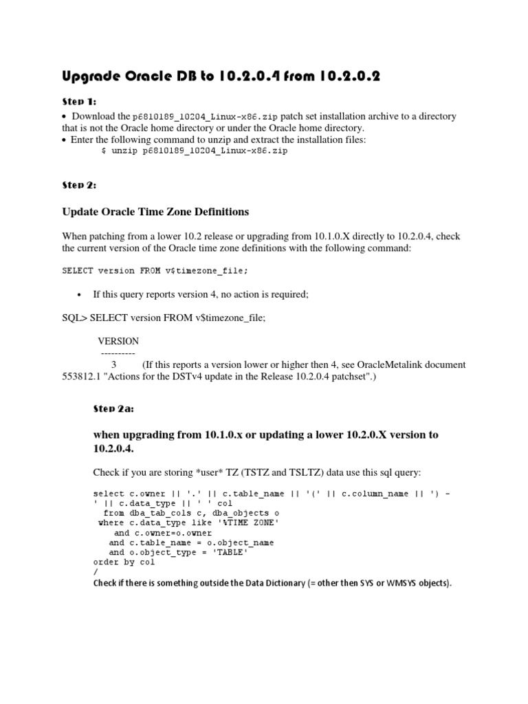 Upgrade Oracle Db To 10 Pdf Oracle Database Pl Sql