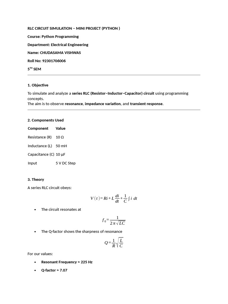 RLC Circuit Simulation ... | PDF