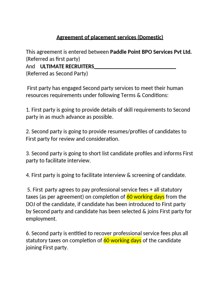 Placement Services Agreement Template | PDF