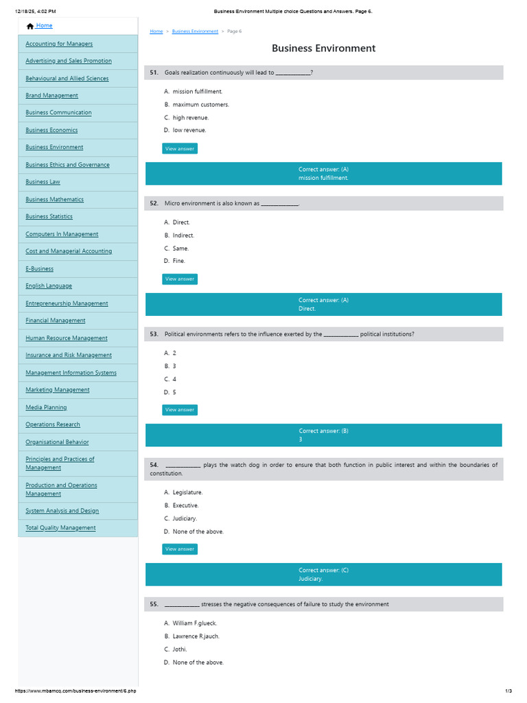 Business Environment Multiple Choice Questions and Answers. Page 6 ...