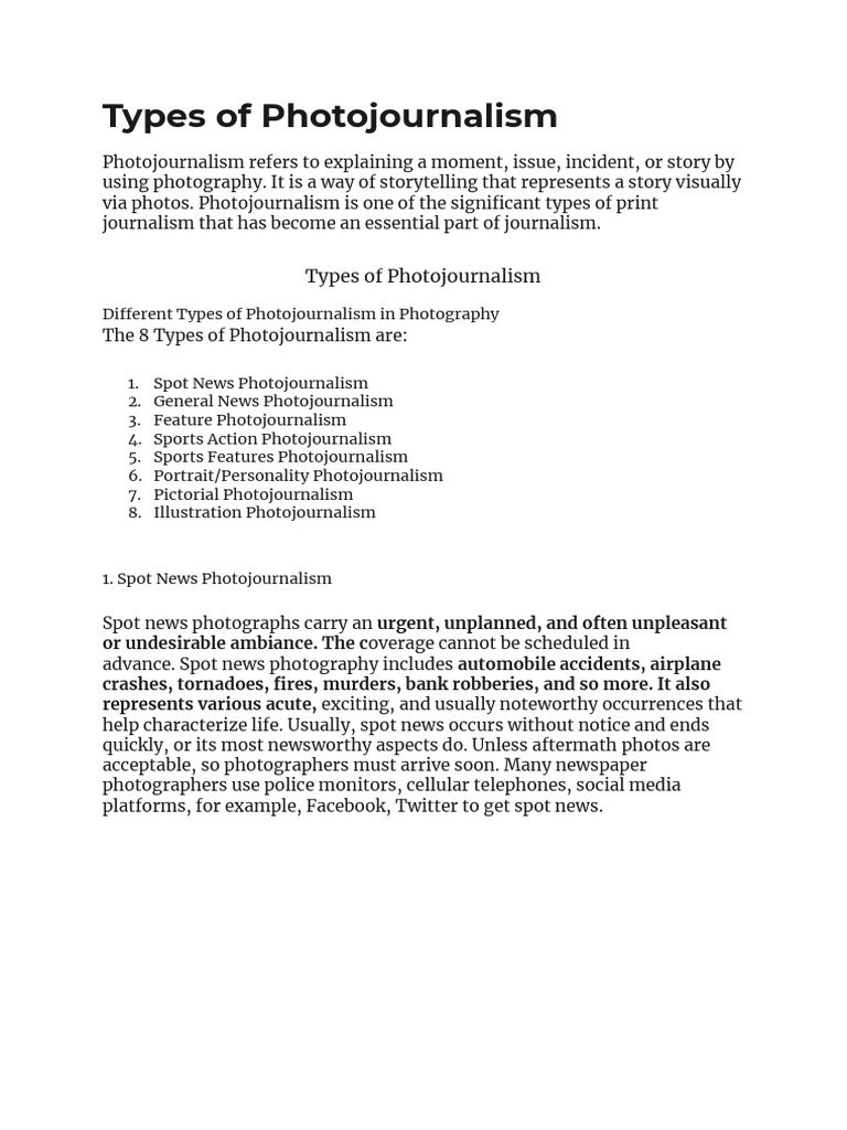 8 Types of Photojournalism Explained | PDF | News | Image