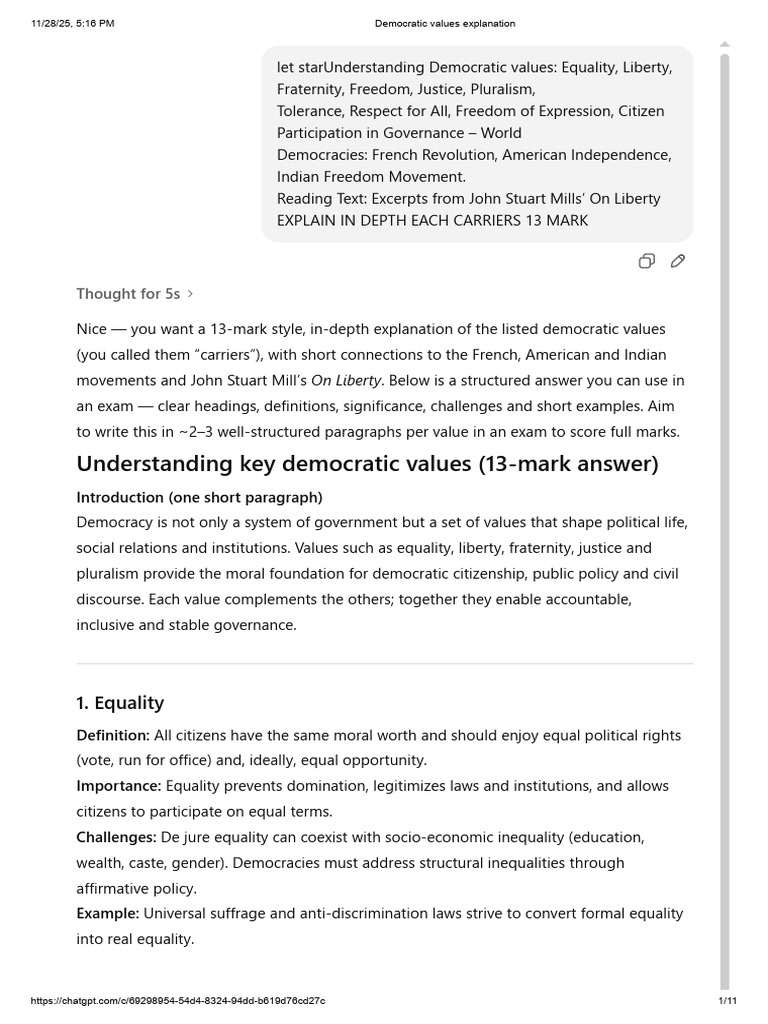 Democratic Values Explanation | PDF | Democracy | Political Ideologies