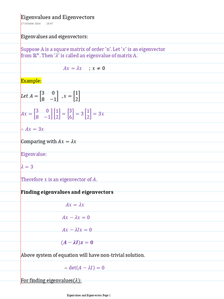 Eigenvalues and Eigenvectors | PDF