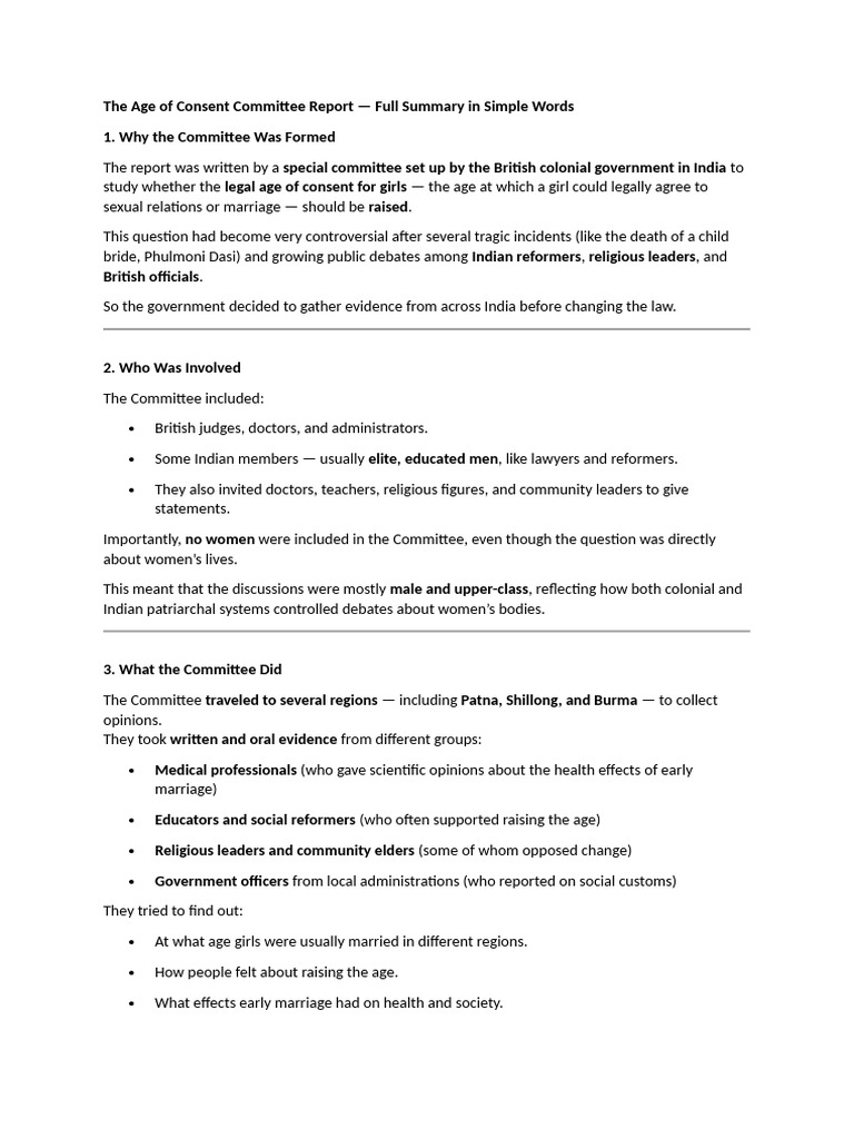 The Age of Consent Committee Report | PDF | Child Marriage | Marriage