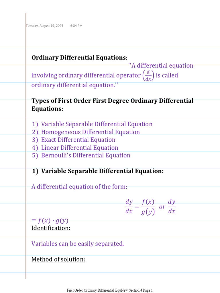 First Order Ordinary Differential Equations | PDF | Differential ...