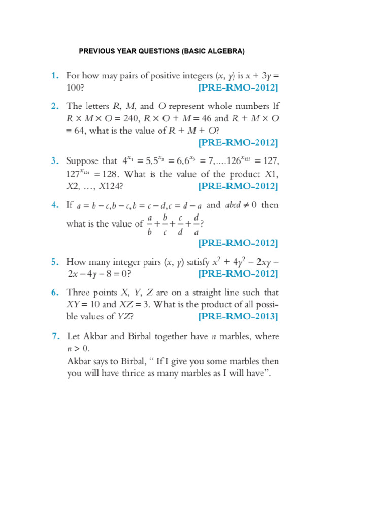 Basic Algebra Pyq Ioqm | PDF