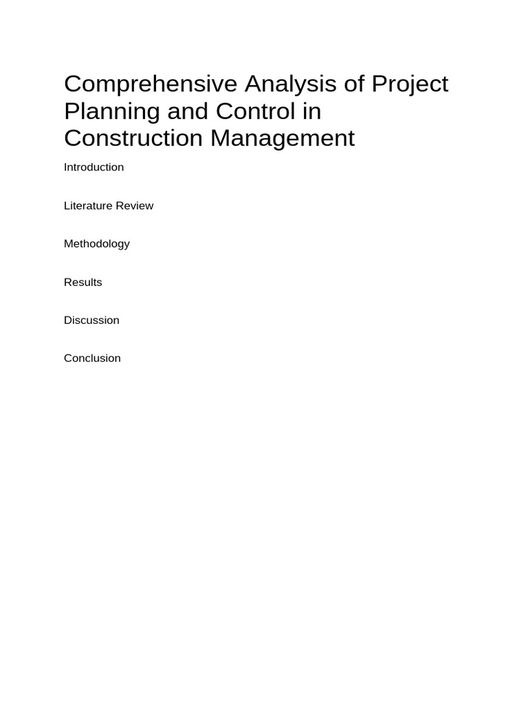 Comprehensive Analysis of Project Planning and Control in Construction ...