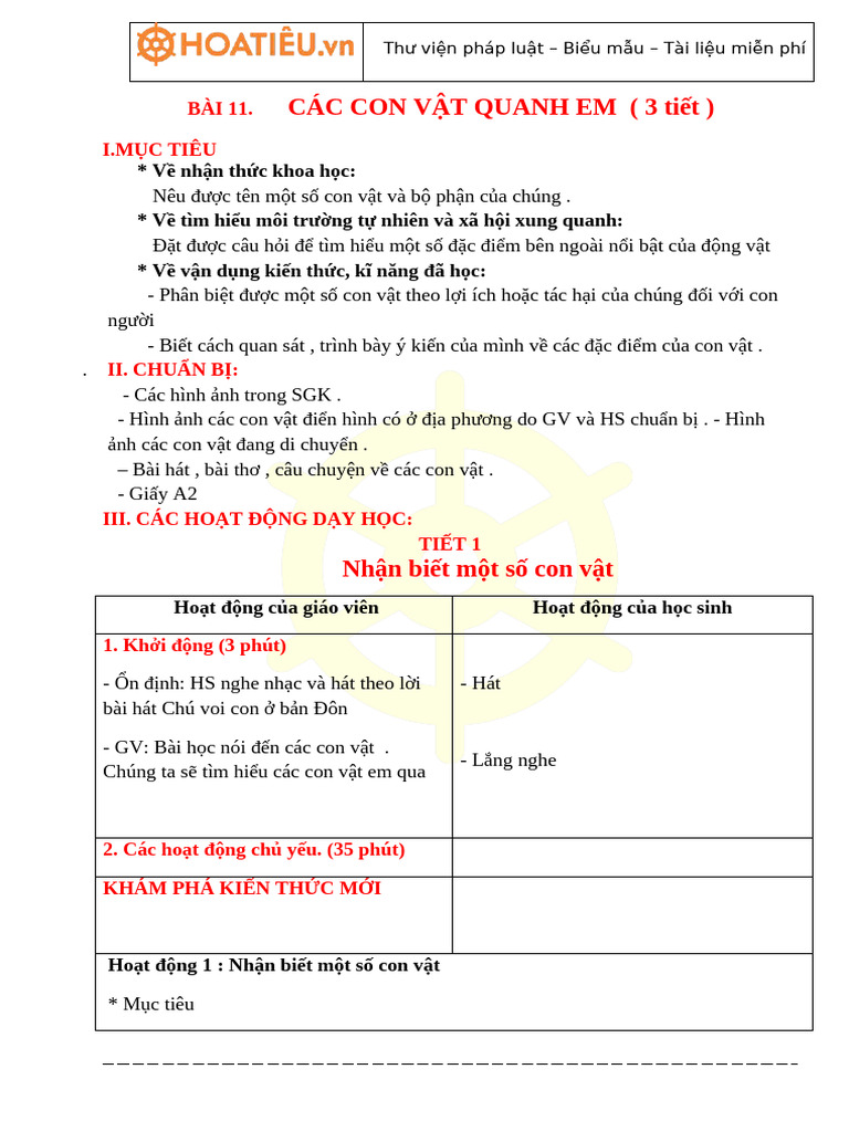 Bài 11 Các con vật quanh em | PDF