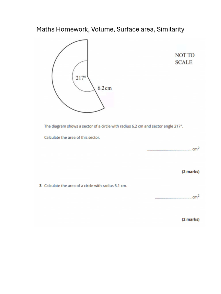 Maths Homework, Volume, Surface Area, Similarity | PDF