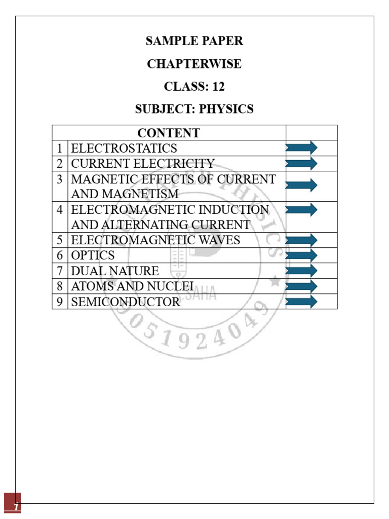 Class 12 Chapterwise Sample Paper | PDF | Capacitor | Electric Field